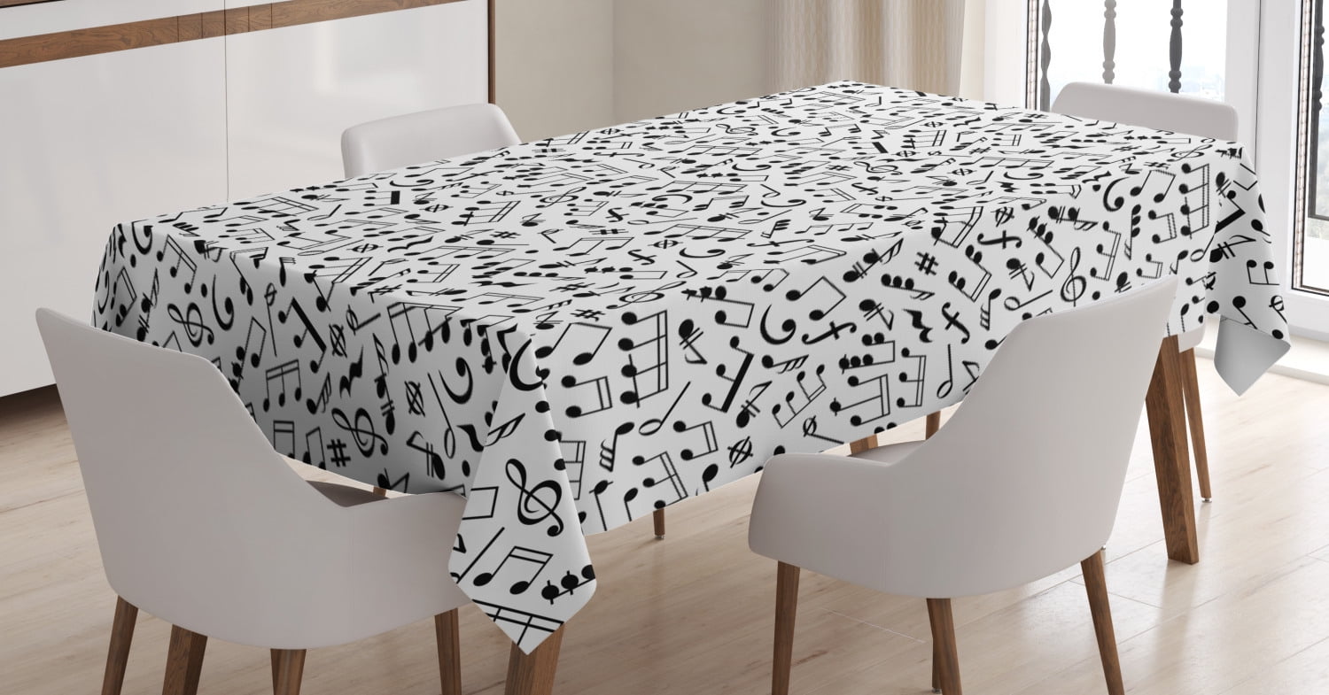 Black and White Tablecloth, Musical Composition with Notes Quavers ...