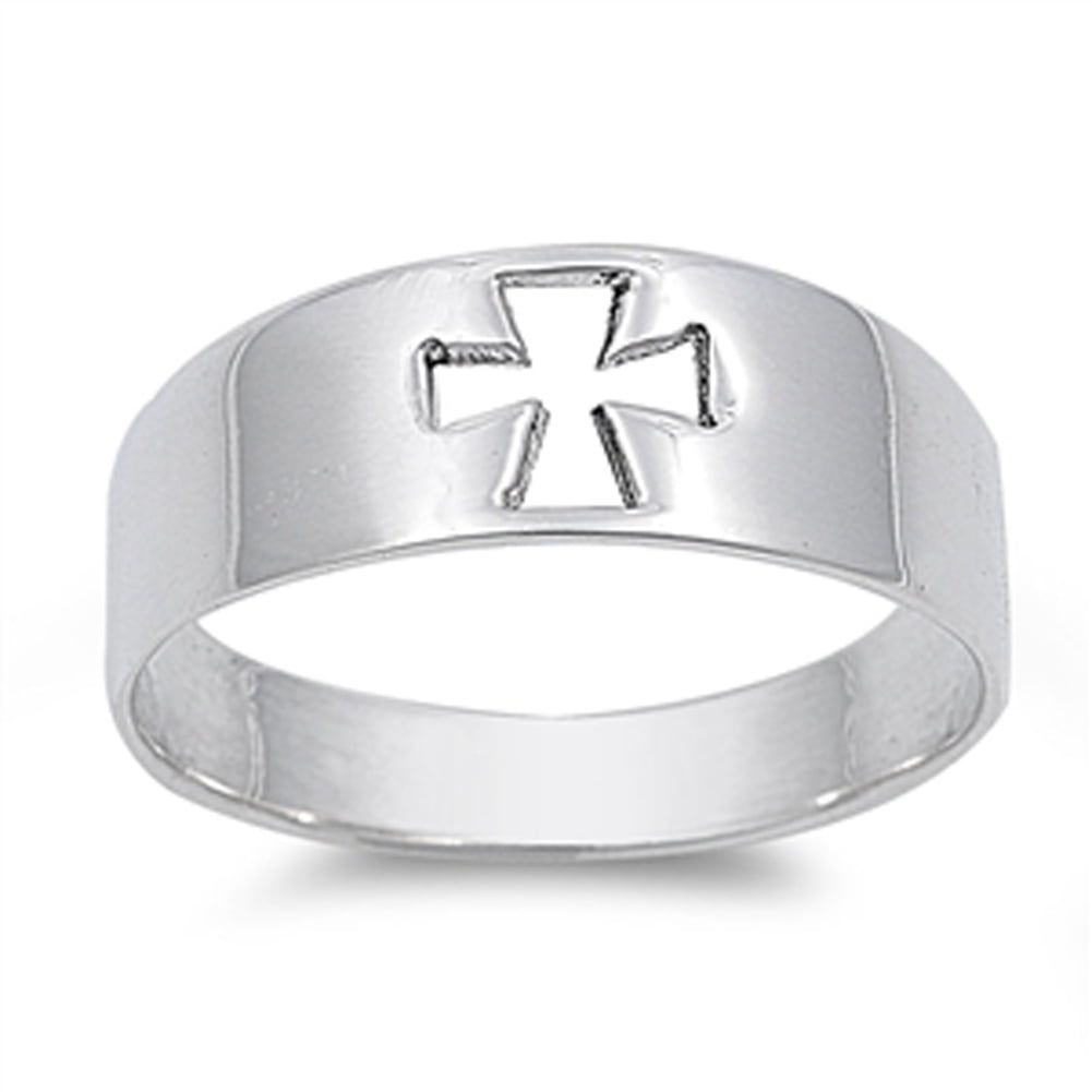 High Polish Cutout Cross Purity Ring New .925 Sterling Silver Band Size ...