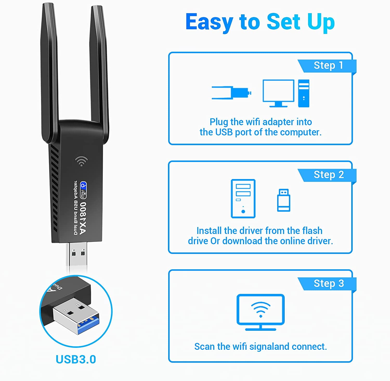 Buy Wireless USB WiFi 6 Adapter for Desktop - Nineplus 802.11ax ...