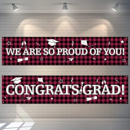 2 Pieces Graduation Party Backdrop Banneration Buffalo Plaid Graduation ...