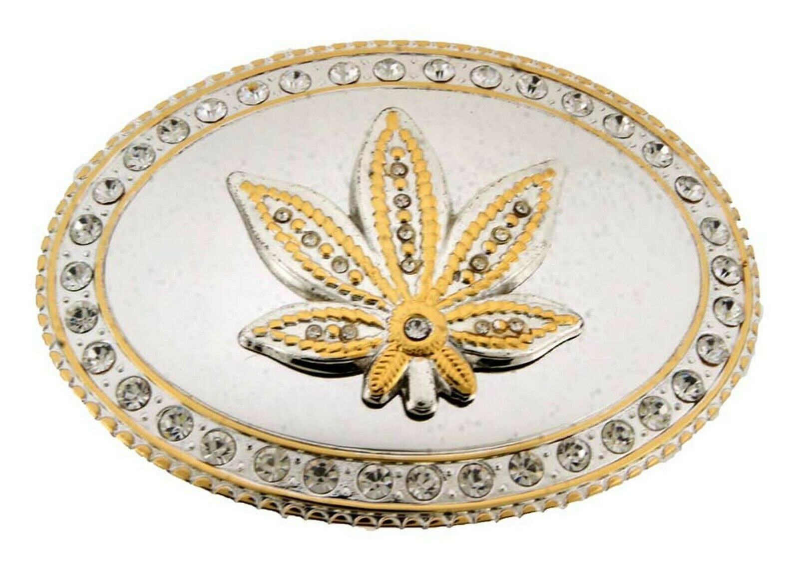 Marijuana Belt Buckle Leaf Gold Silver Rhinestones Bling Metal Finished ...