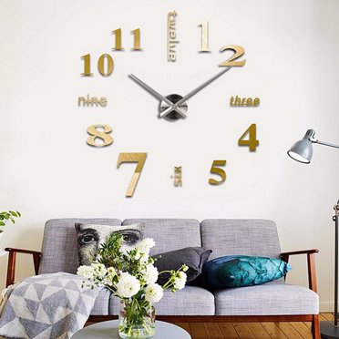 DIY Large Number Wall Clock 3D Mirror Sticker Modern Home Office Decor ...