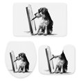 Animal Pet Bathroom Rugs Set Dog Drawing with Pencil Non Slip Absorbent ...