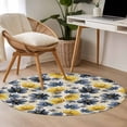 Round Rugs 4Ft, Yellow Floral Round Area Rug Washable Indoor Throw ...