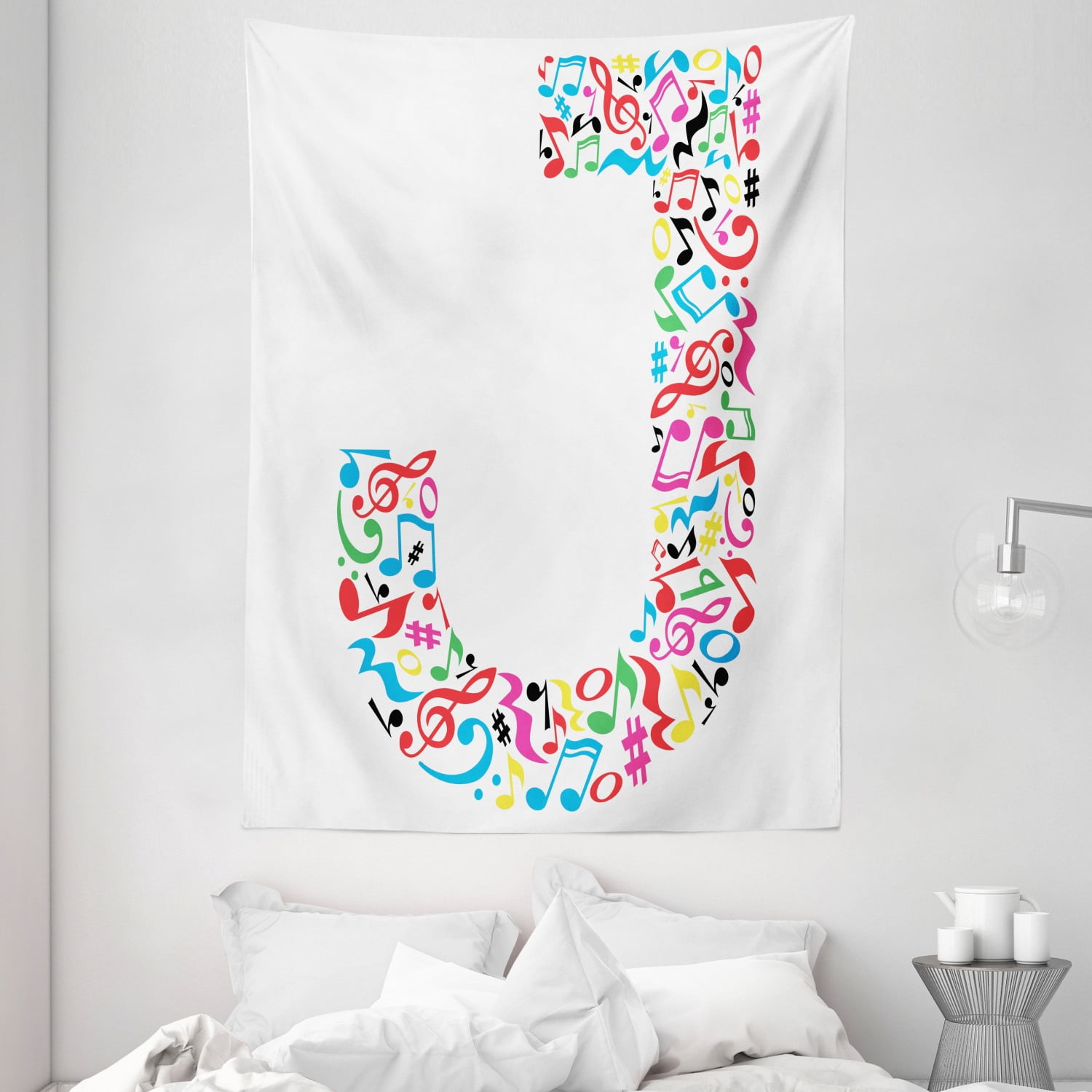 Letter J Tapestry, J Typography in Artful Design Musical Notes Graphic ...