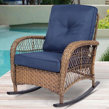 MEETWARM Resin Wicker Rocking Chair, Porch Furniture with Cushions and ...