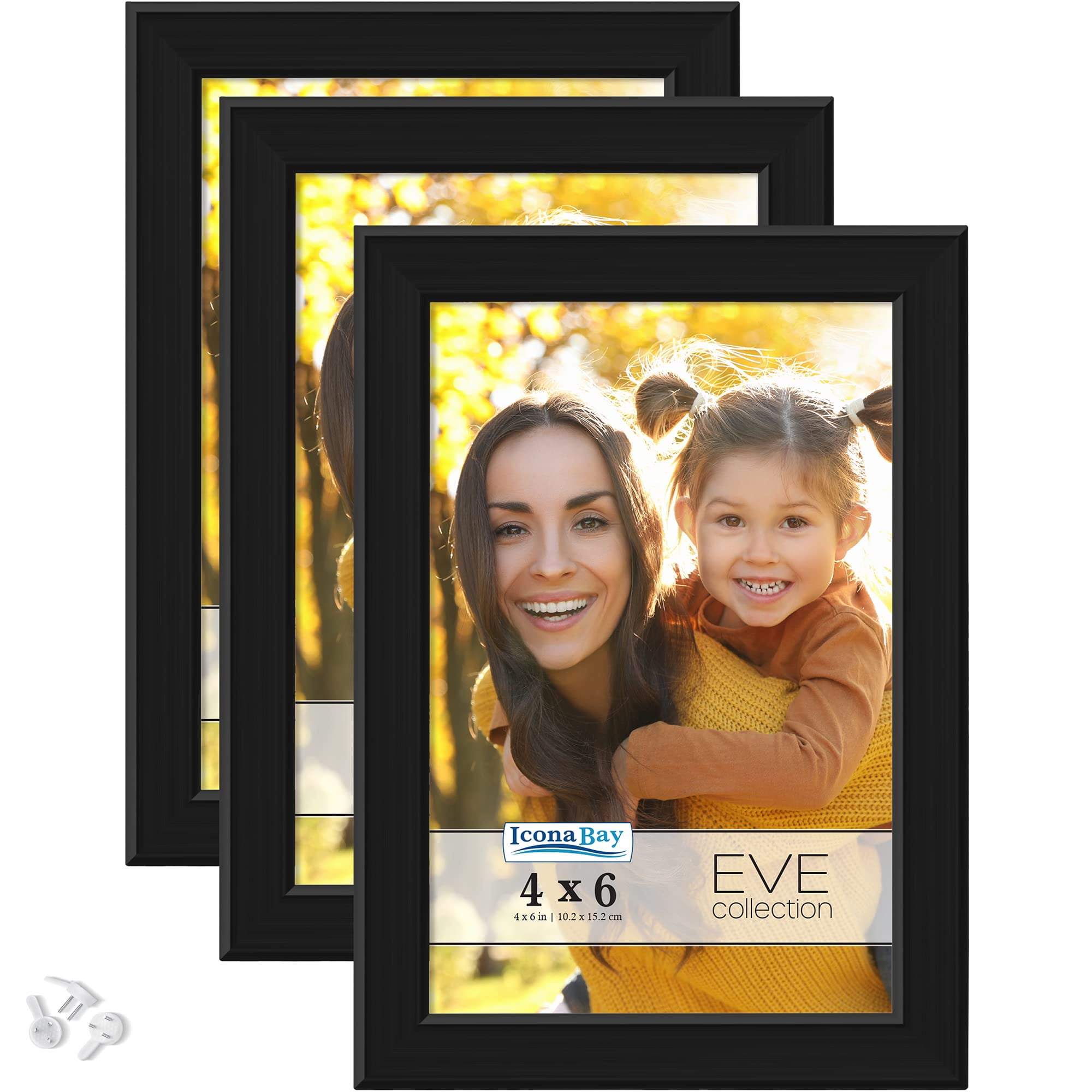 Icona Bay 4x6 Black Picture Frames, 3 PK, Eve Tabletop Picture Frames ...