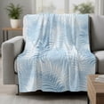Baby Blue White Palm Leaves Fleece Throw Blanket Lightweight Botanical ...