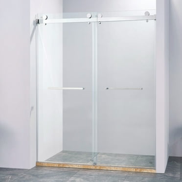 "Kullavik Frameless Sliding Shower Door, 56-60"" W x 75"" H, 5/16"" Clear Tempered Glass ...