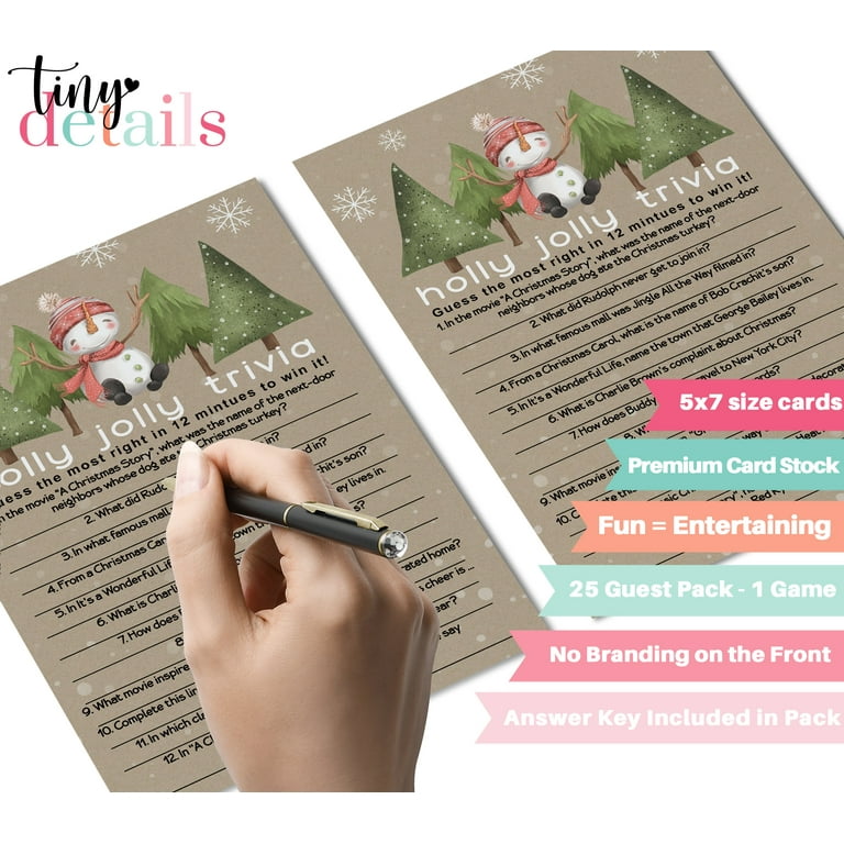 Family Christmas Games Christmas Trivia Game Cards - 30 Pack Of 5x7 ...