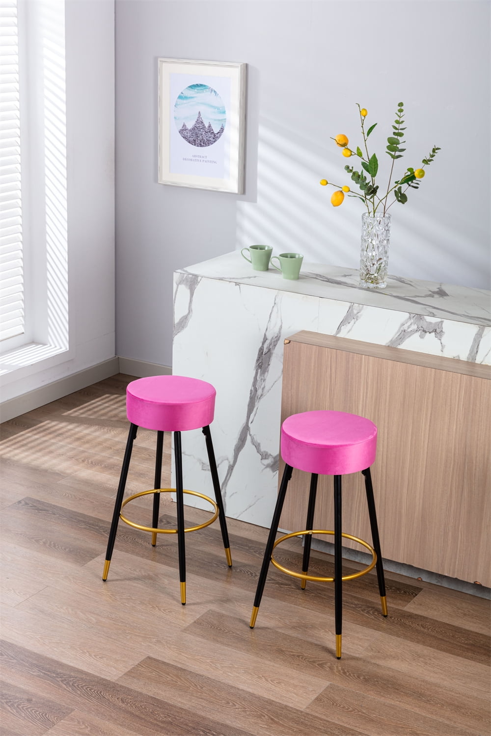 Kitchen Island Stools Set of 2, Velvet Counter Height Bar Stools, Round ...