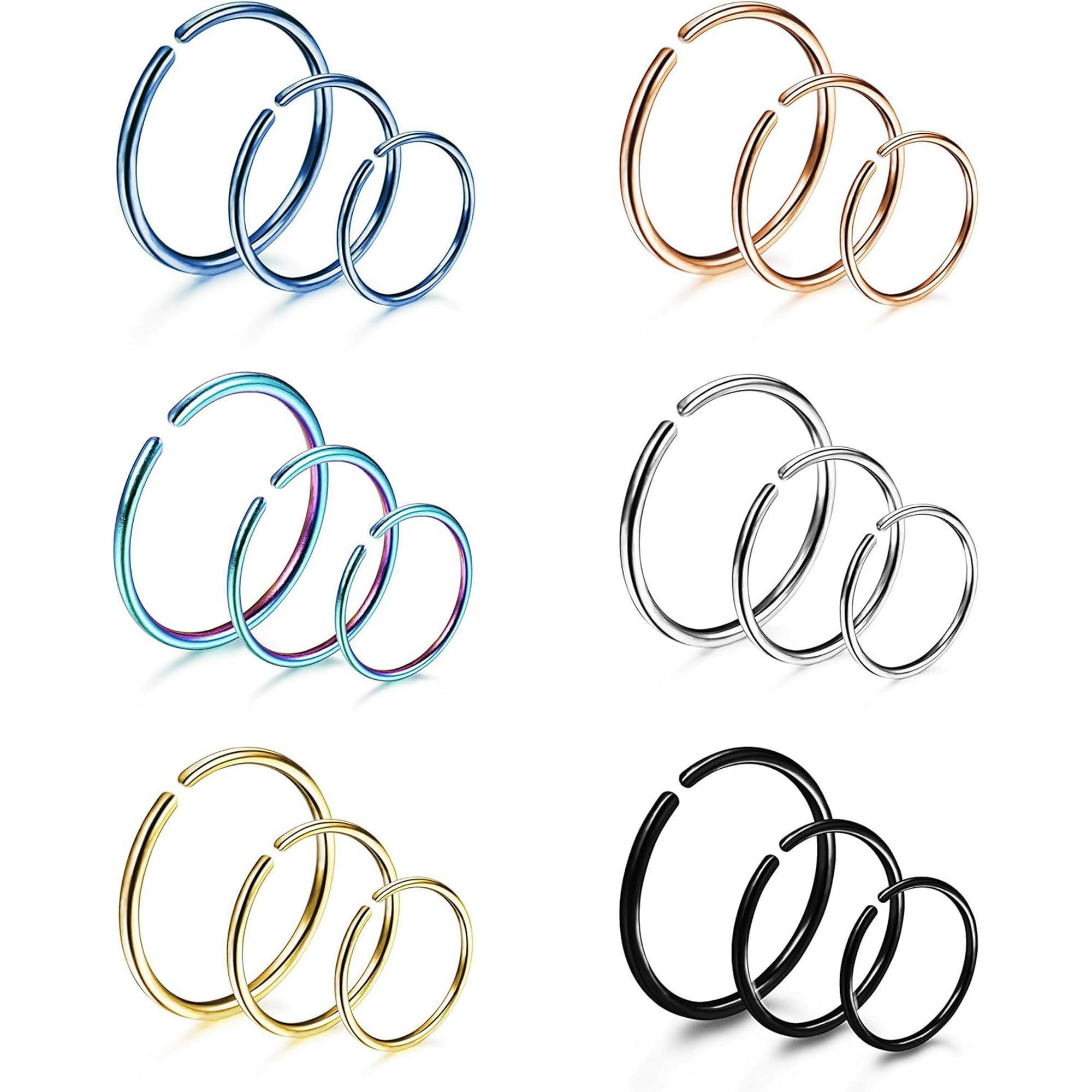 Click here for Flafree 18/24pcs Hypoallergenic Nose Rings Hoops 3... prices