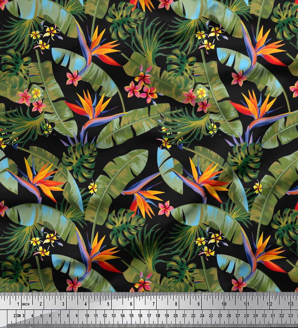 Soimoi Cotton Duck Fabric Tropical Leaves,Plumeria & Heliconia Floral ...