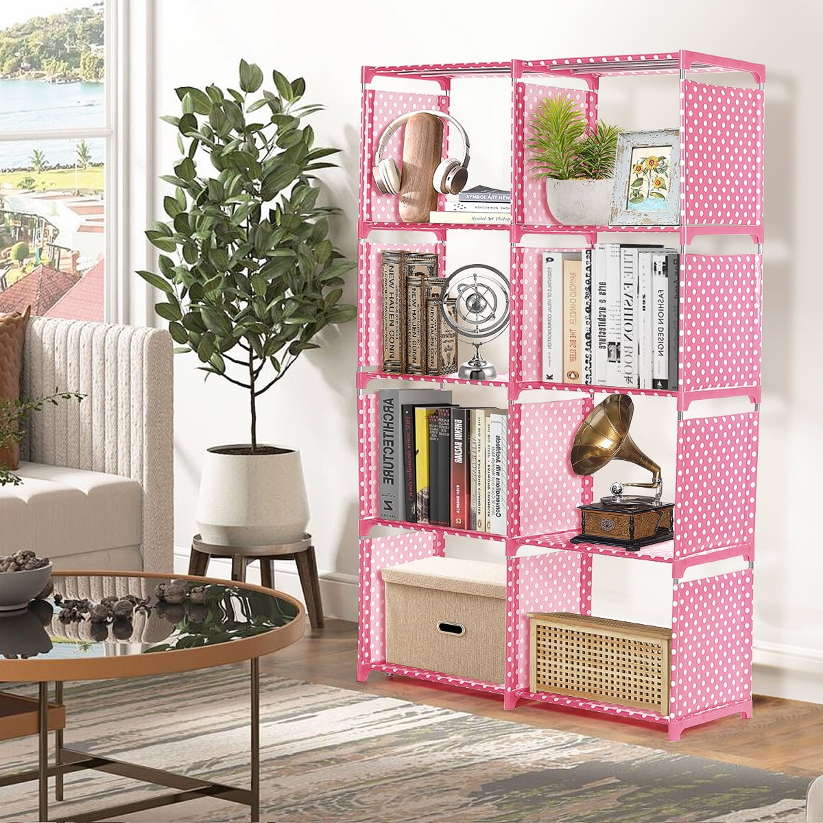 Portable Bookshelf 8/9 Cube Storage Organizer 5 Shelf Bookcase 49*31.5* ...