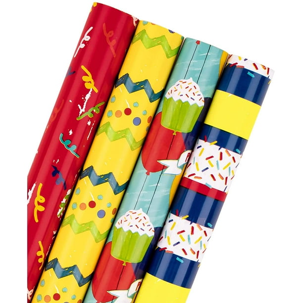 IGUOHAO Birthday Wrapping Paper Roll - Colorful Balloons and Stripes ...
