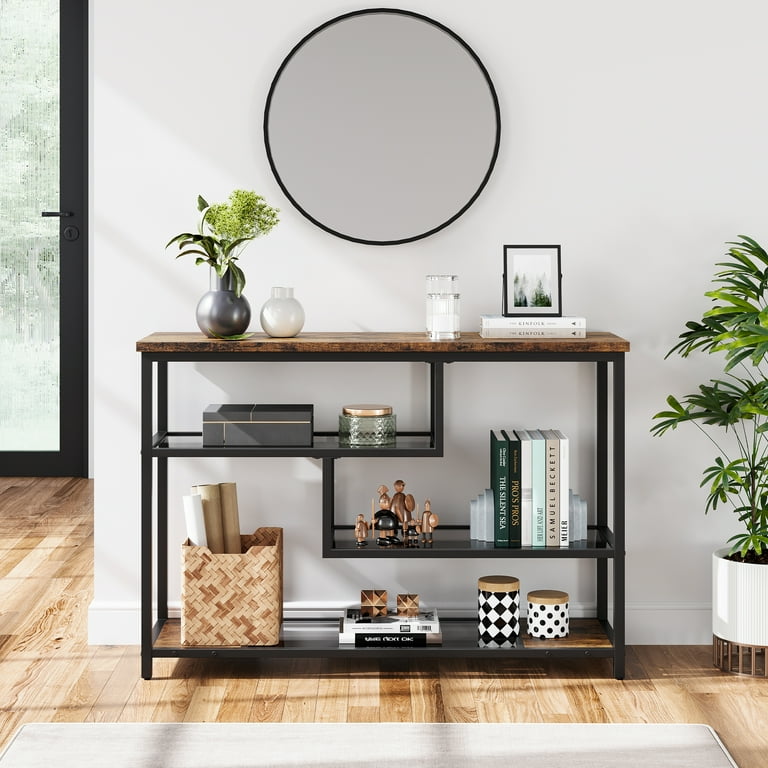 Entryway Table 4 Tier Console Table with Storage Shelves Console Table with Glass Shelf and Metal Frame 39.4 Sofa Table Narrow Long for Living Room Hallway Walmart