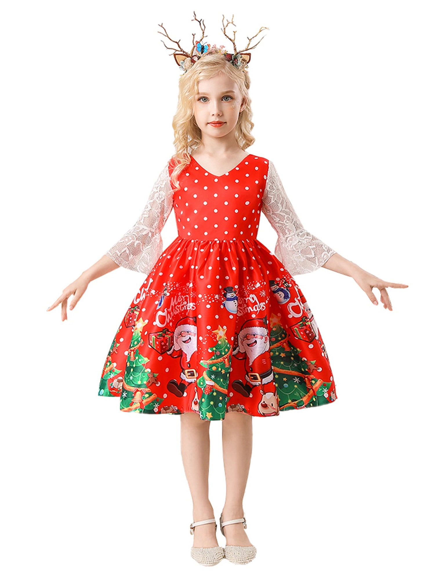 Gureui Child Kid Girls Christmas Clothes Santa Elk Snowman Print Formal ...