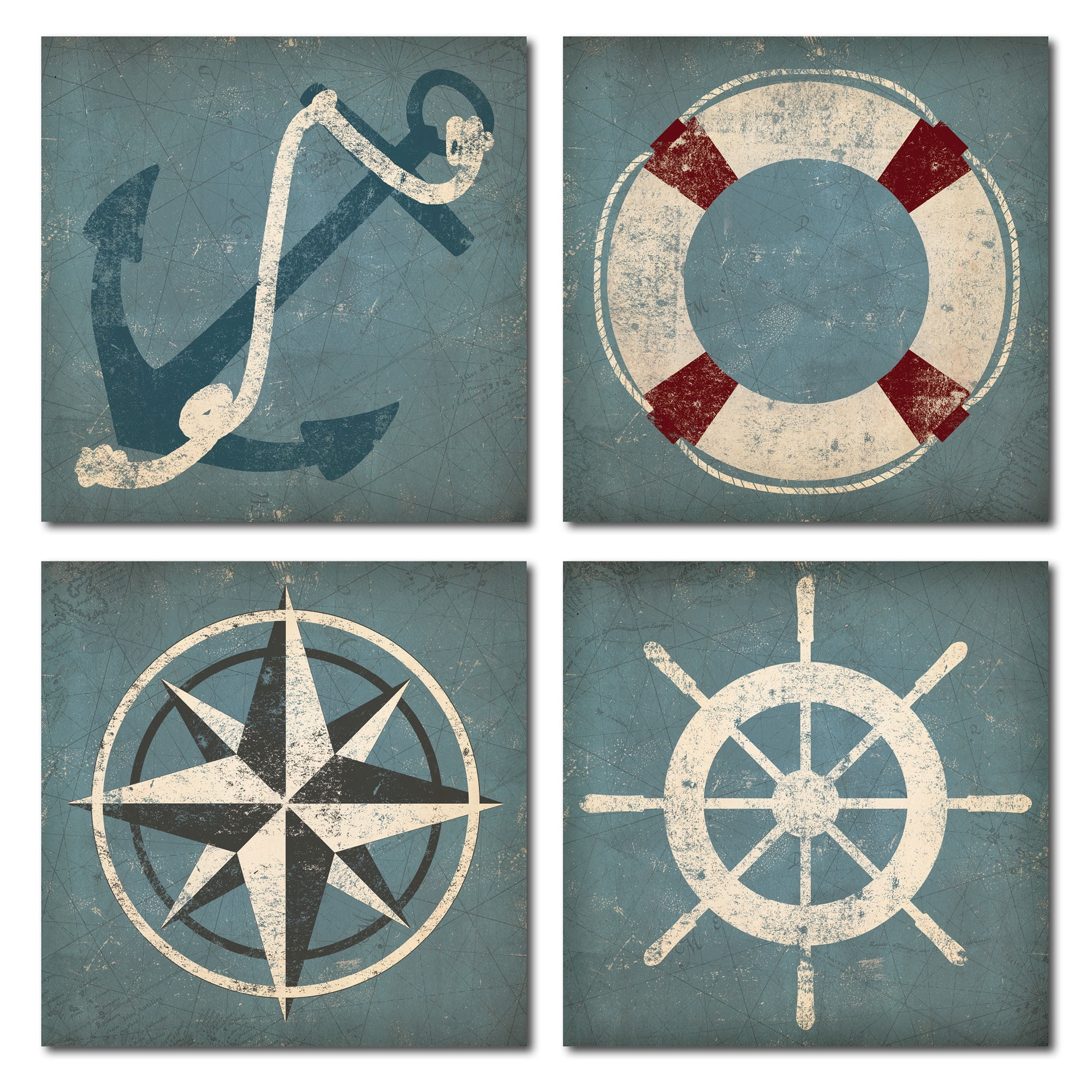4 Rustic Nautical Anchor Compass Wheel and Buoy Set by Ryan Fowler ...