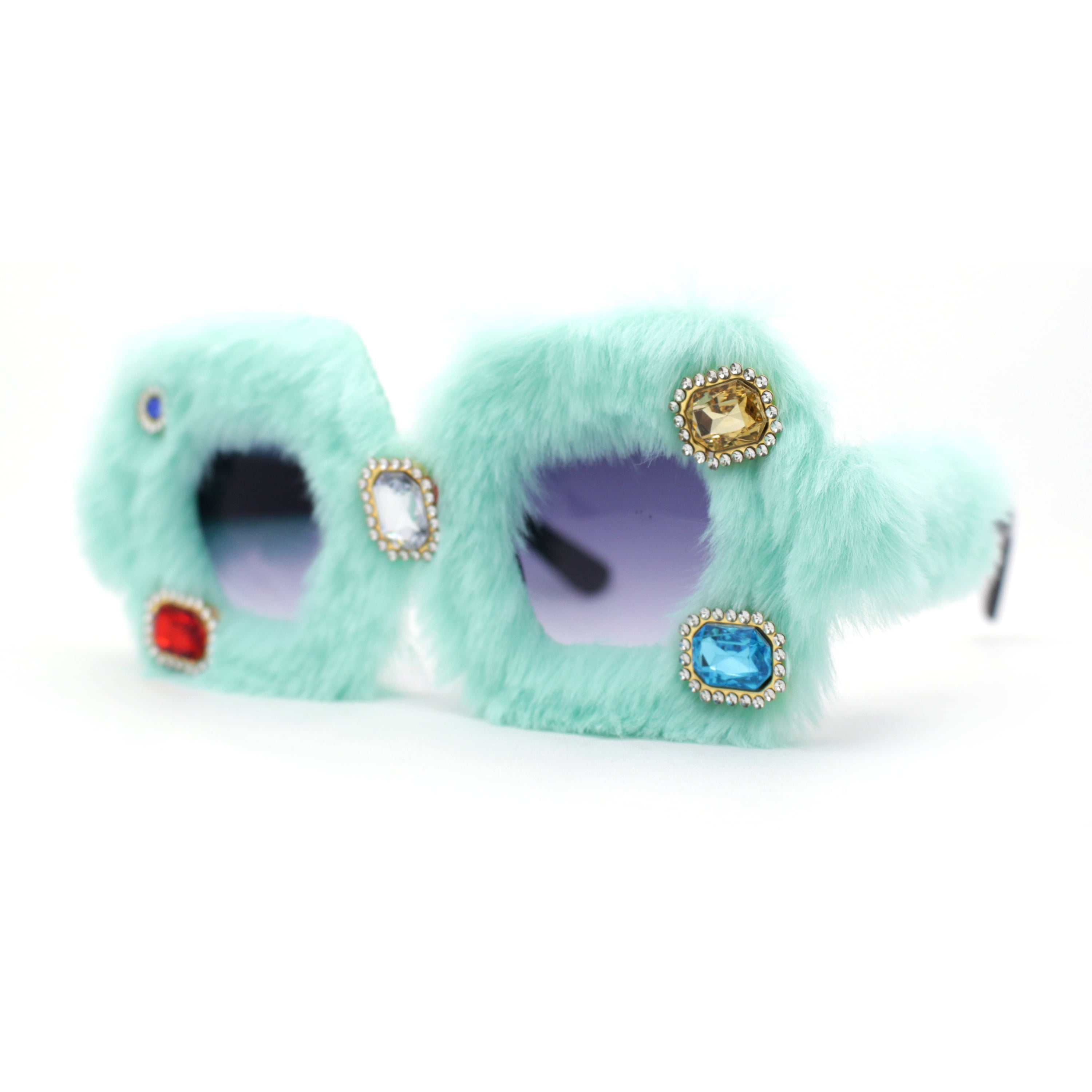 Super Funky Masquerade Fur Jewel Brooch Octagon Plastic Sunglasses Mint ...