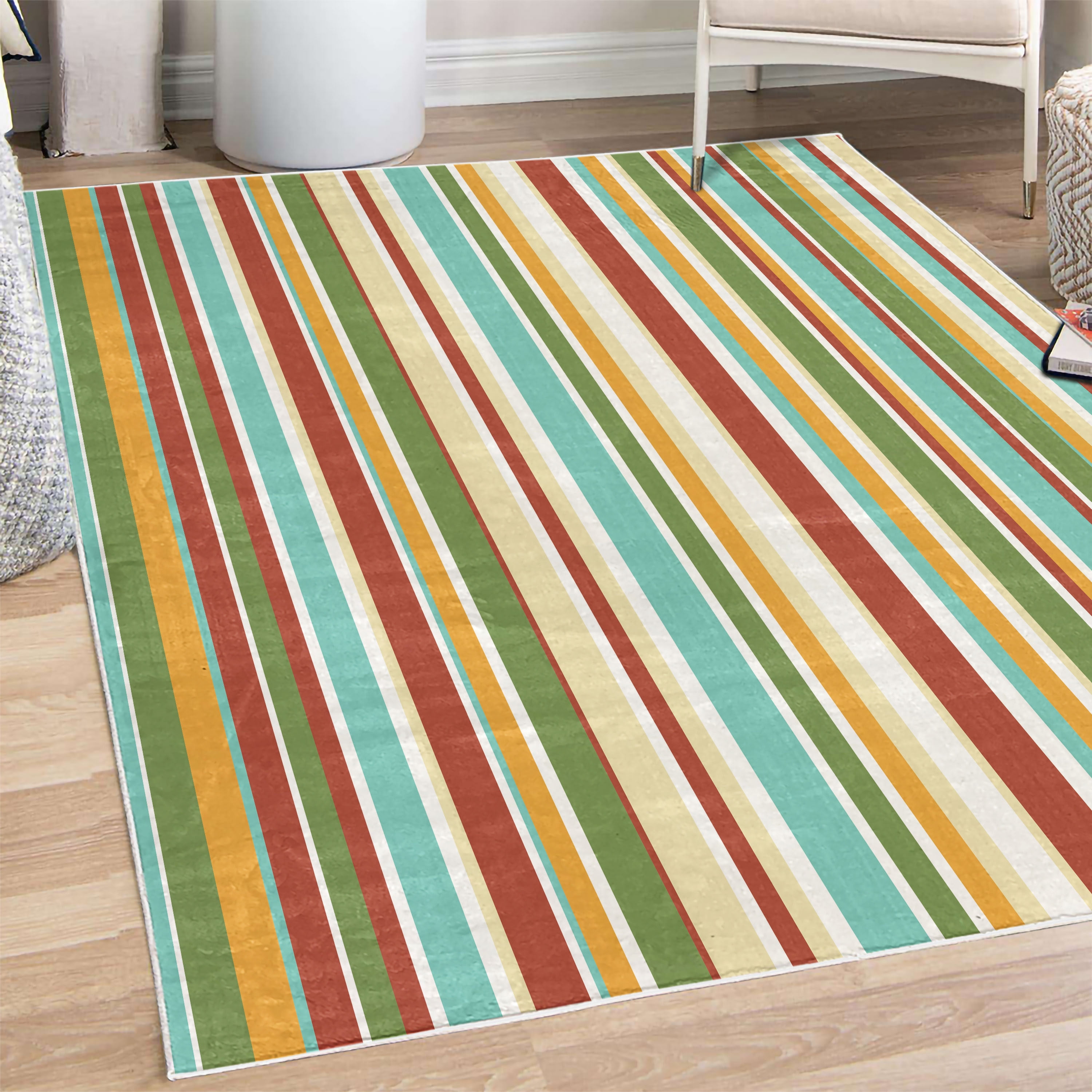 Pastel Decorative Rug, Vertically Striped Pattern Different Color ...