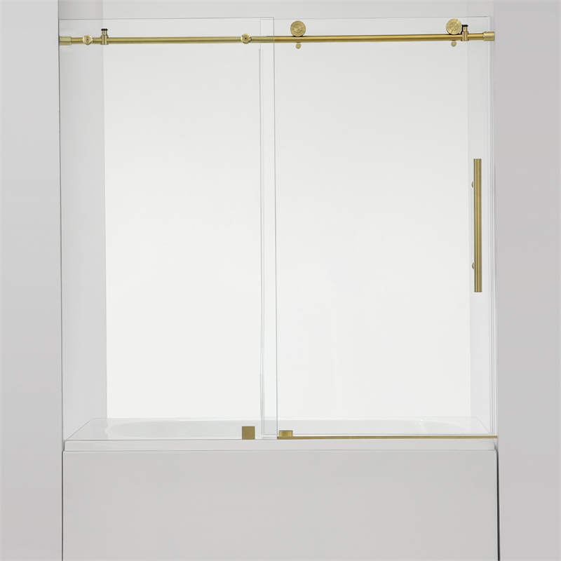 Vinnova Villena 60" W x 58" H Single Sliding Frameless Glass Tub Door ...