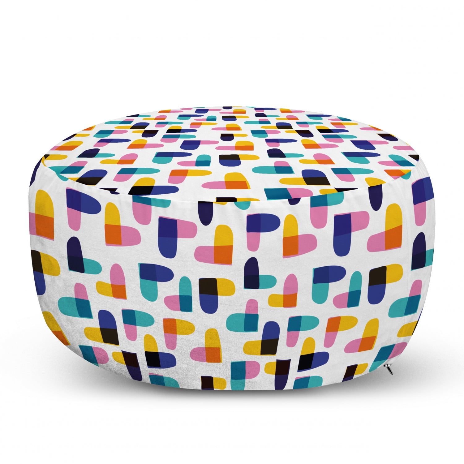 Colorful Pouf Cover with Zipper, Modern Colorful Doodle Style Whimsical ...