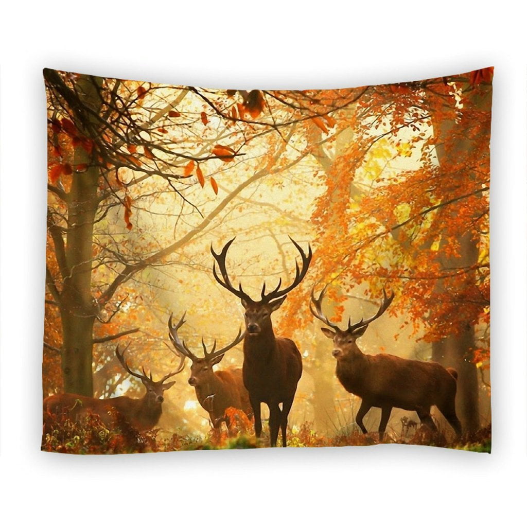 POPCreation Animals Deers Forest Tapestry Polyester Fabric Tapestries ...