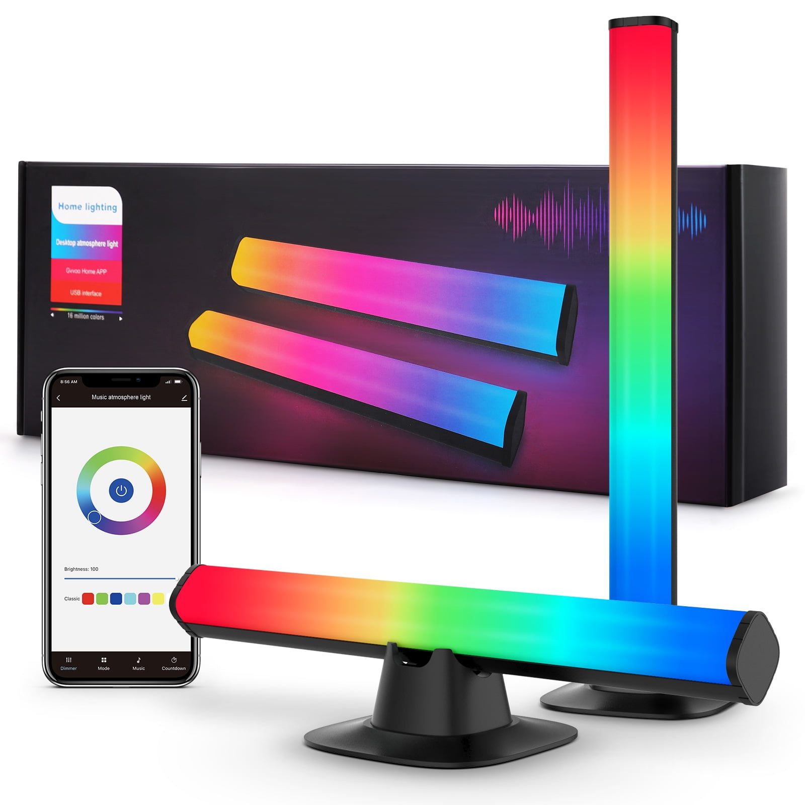 2PCS Smart RGB Light Bar, Dimmable Color Changing Rainbow Streamer Game ...