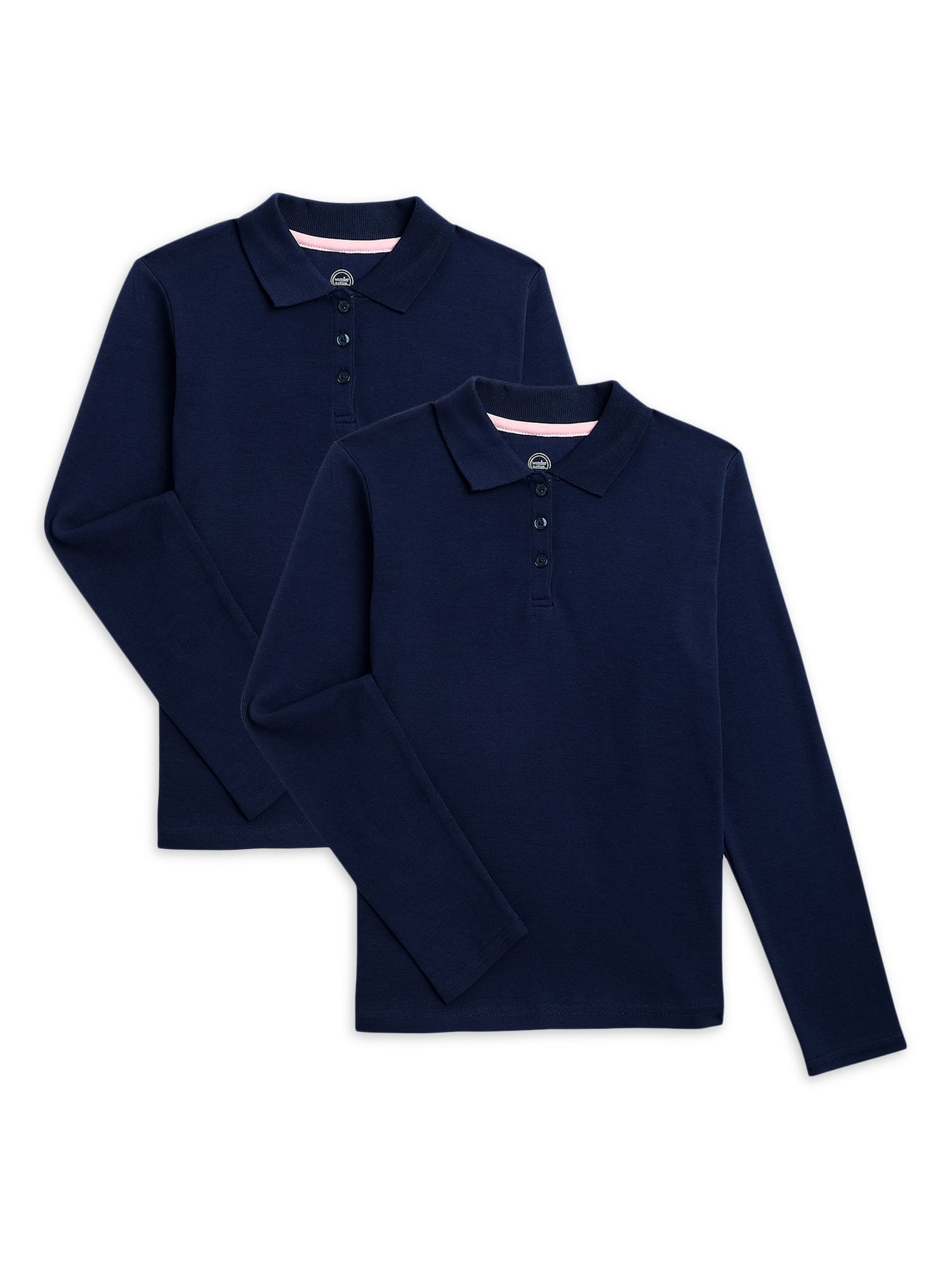 Wonder Nation Girls Plus School Uniform Long Sleeve Interlock Polo ...
