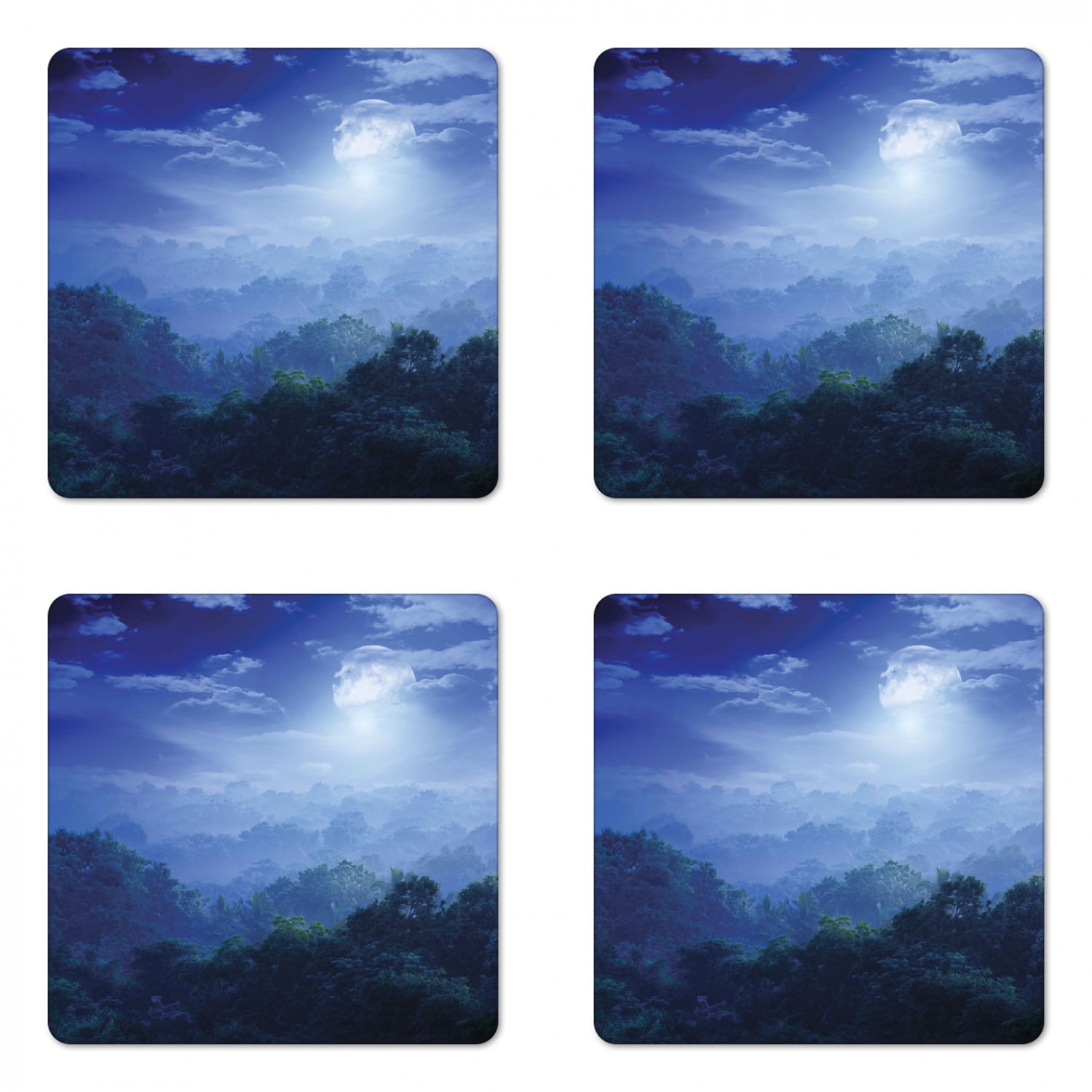 Fantasy Coaster Set of 4, Moonlight Covers the Jungles of Sri Lanka ...