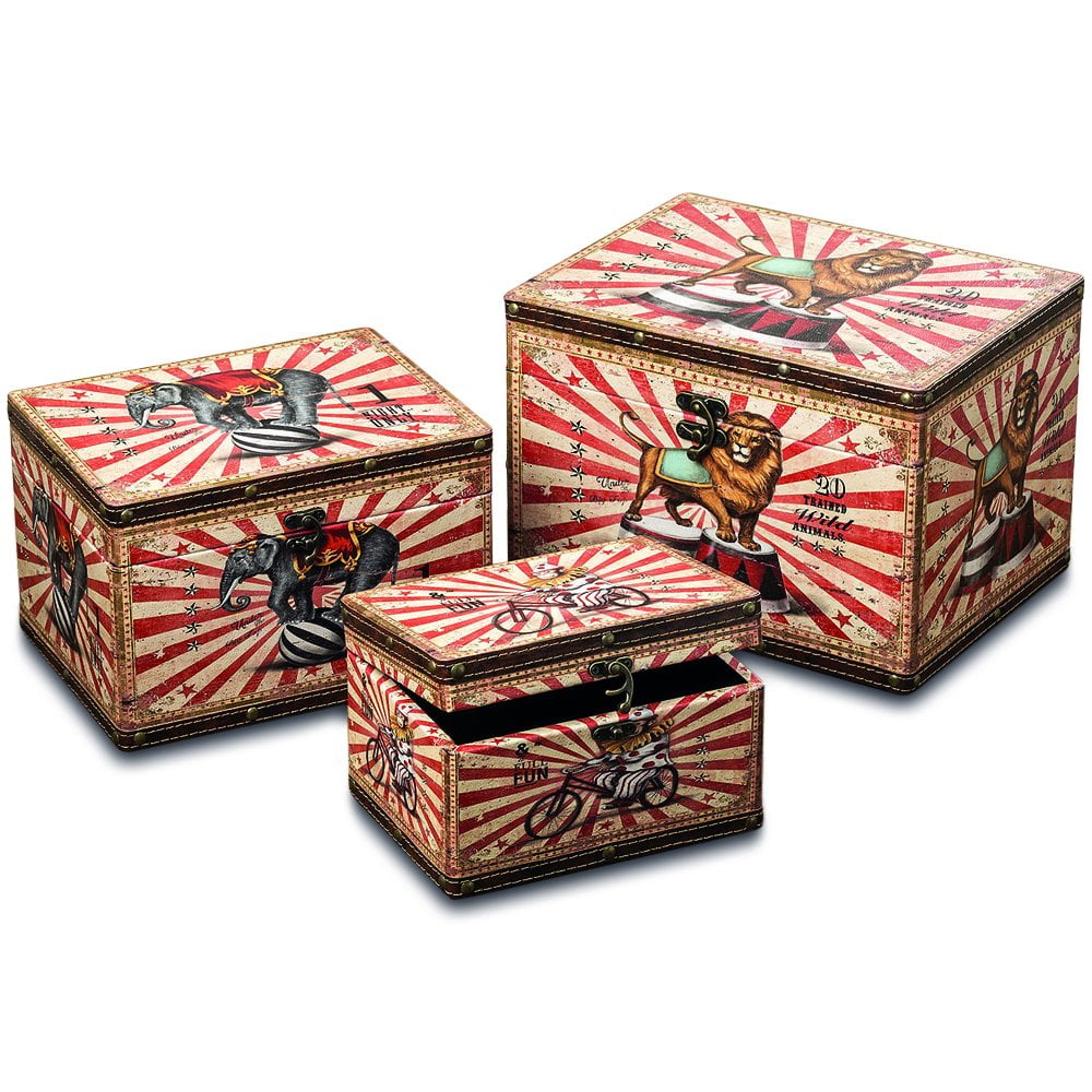 Big Top Circus Animal Travel Trunks, Set of 3, Decorative Storage Boxes ...