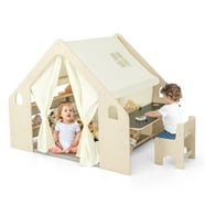 Costway Kids Cottage Playhouse Foldable Plastic Play House Indoor ...