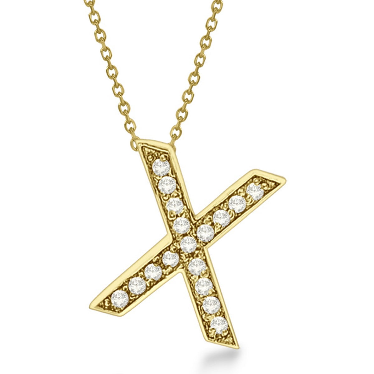 Custom Tilted Diamond Block Letter Initial Necklace in 14k Yellow Gold ...