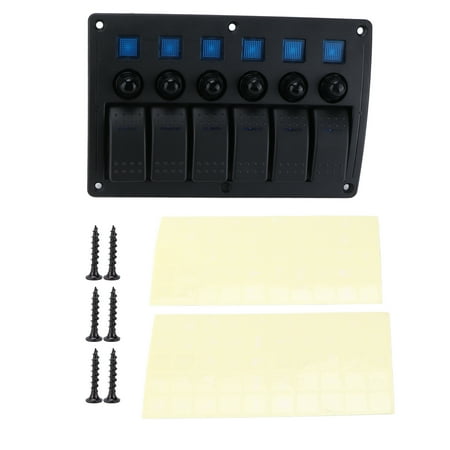 6‑Gang Rocker Switch Panel 12V 24V Blue Light IP65 Waterproof for Boats ...