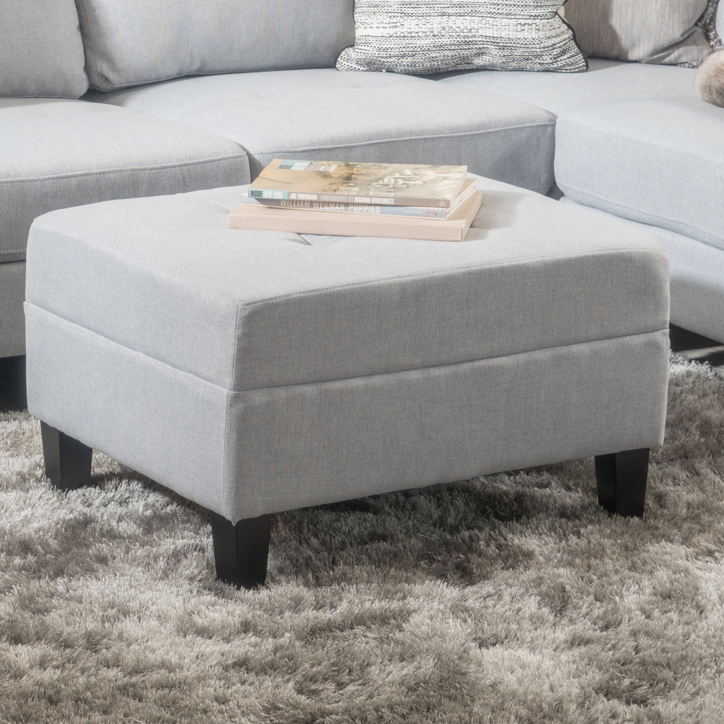 Noble House Aaron Rectangular Tufted Ottoman, Light Grey - Walmart.com