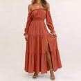 Byworldtasic Womens Off Shoulder Smocked Maxi Dress Long Sleeve Flowy ...