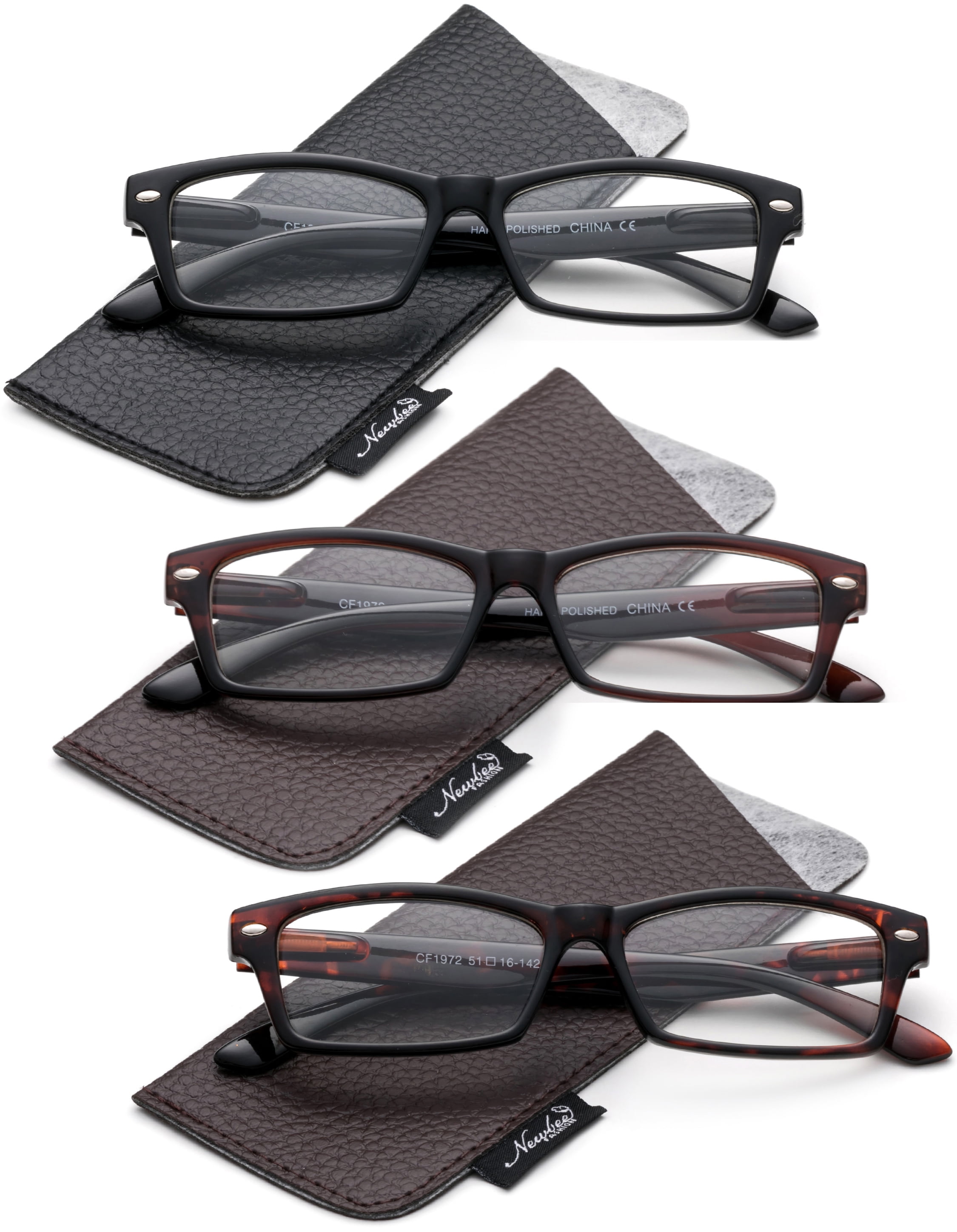 Unisex 3 Value Pack Reading Glasses with Carrying Pouch Black Brown ...