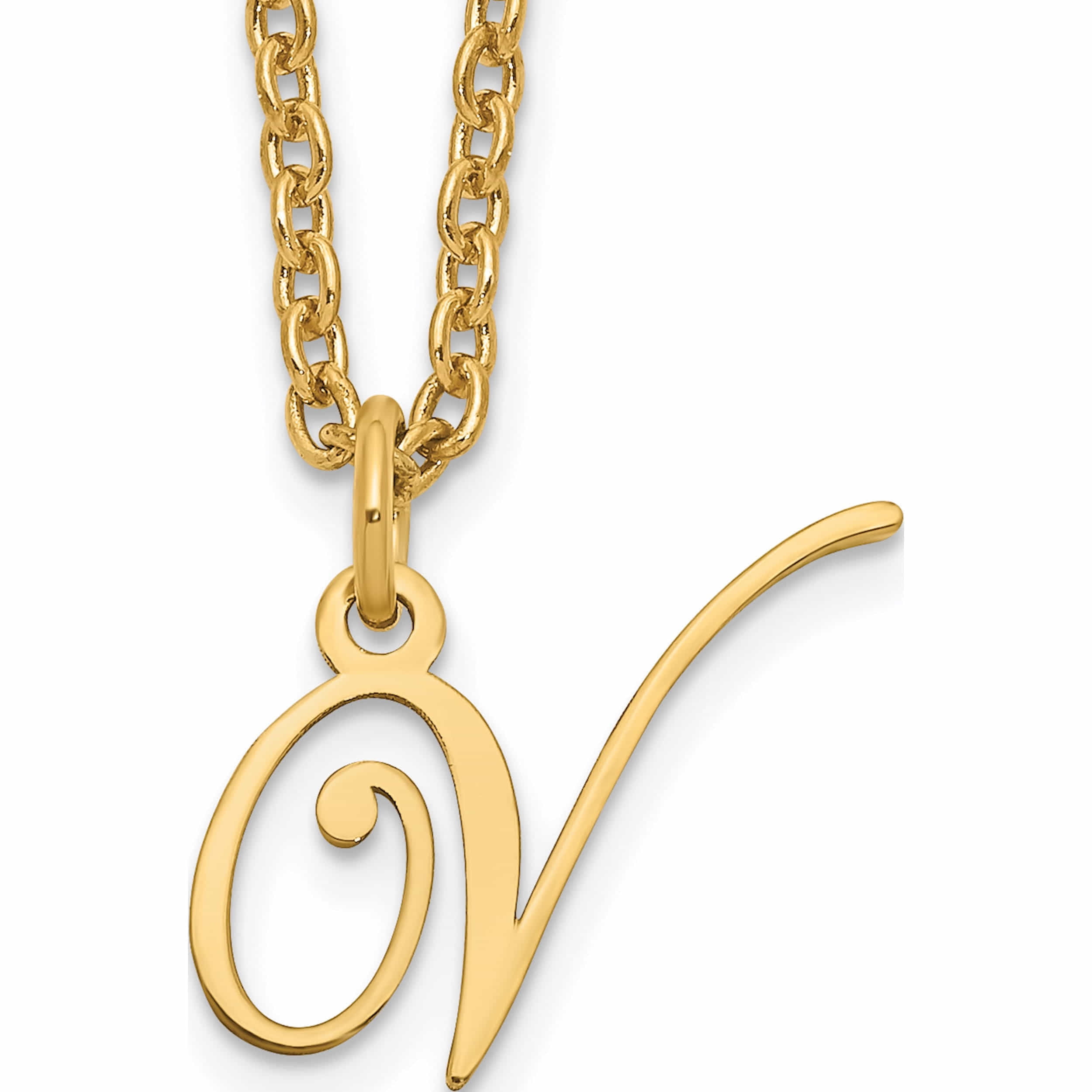 Ss/Gold Plated Sterling Silver Gold-Plated Letter V Initial Necklace ...