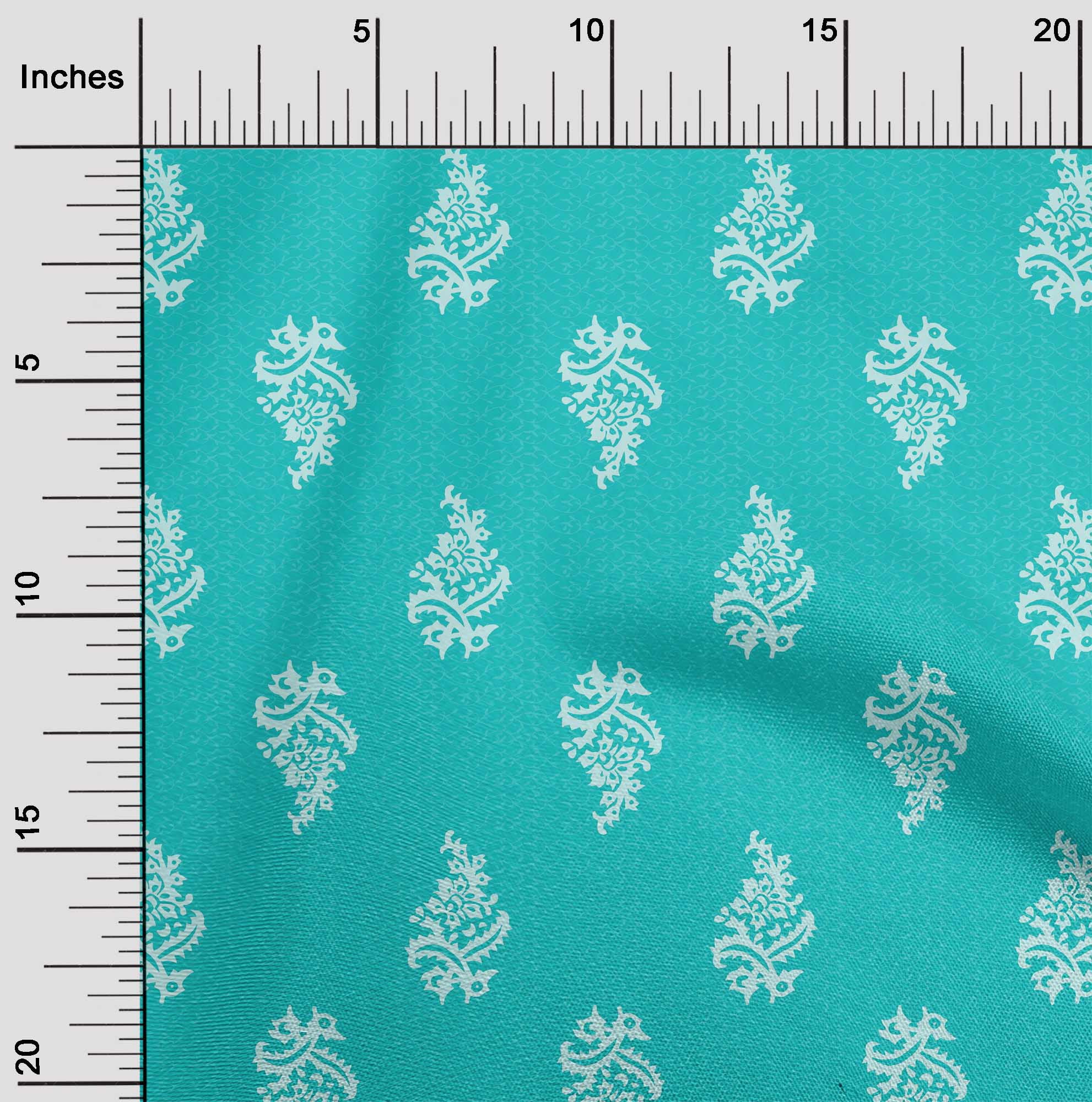 oneOone Organic Cotton Voile Fabric Leaves & Floral Block Printed ...