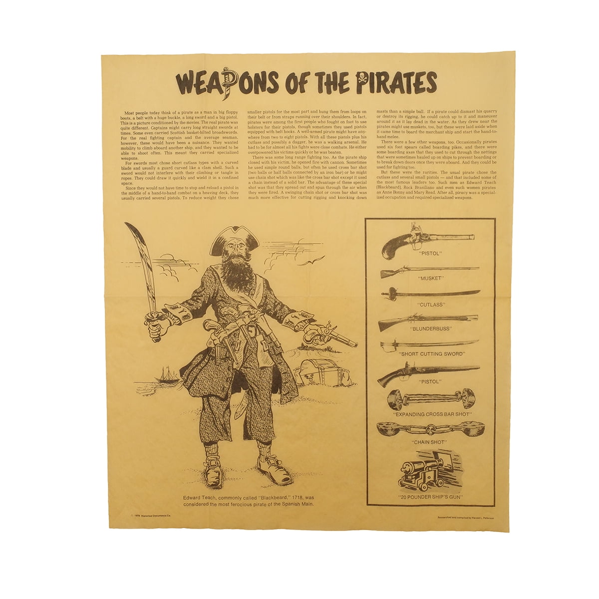 Pirate Weapons Pistol Sword Gun Poster Parchment Paper Blackbeard Decor ...