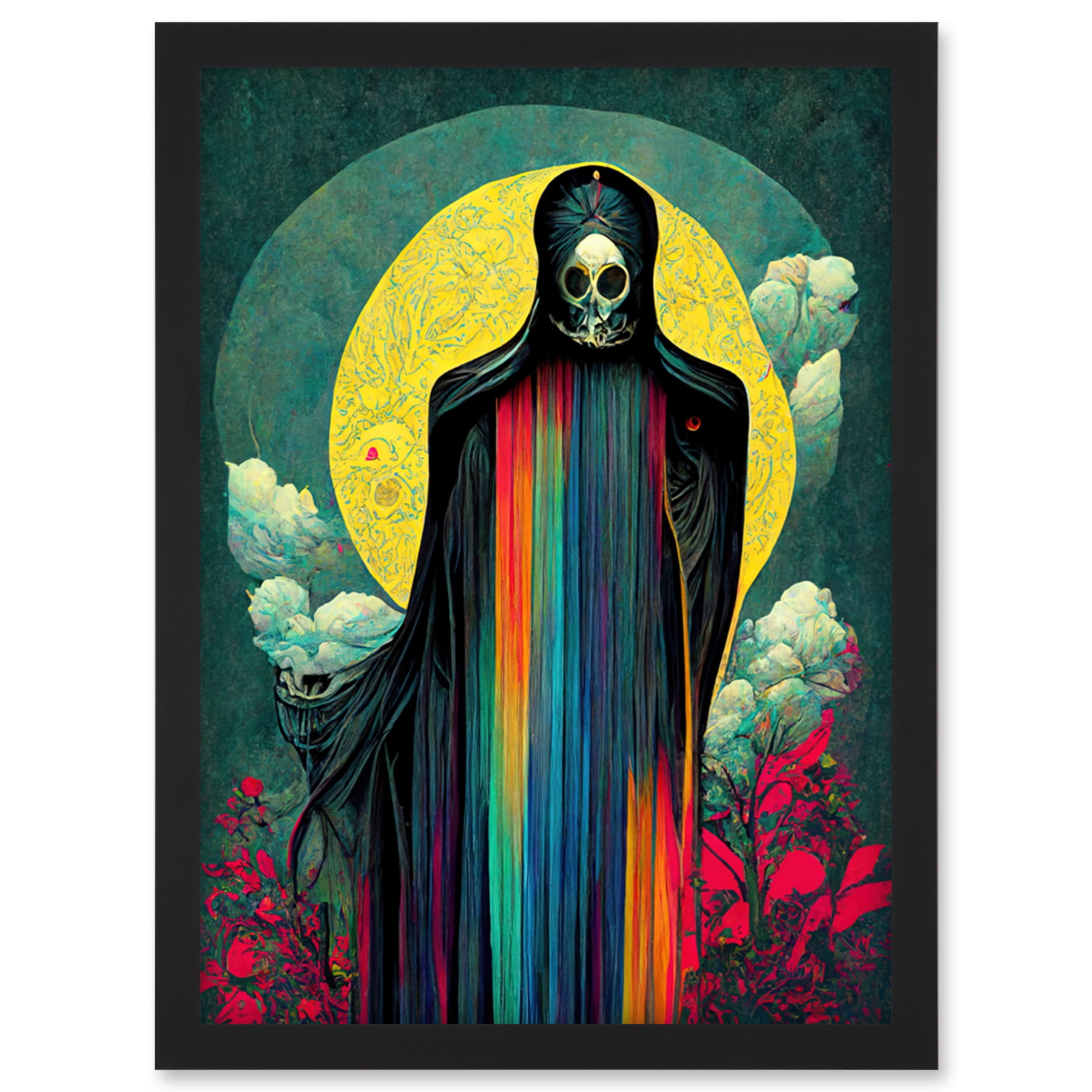 Death Tarot Card Skull Full Moon Illustration Artwork Framed Wall Art ...
