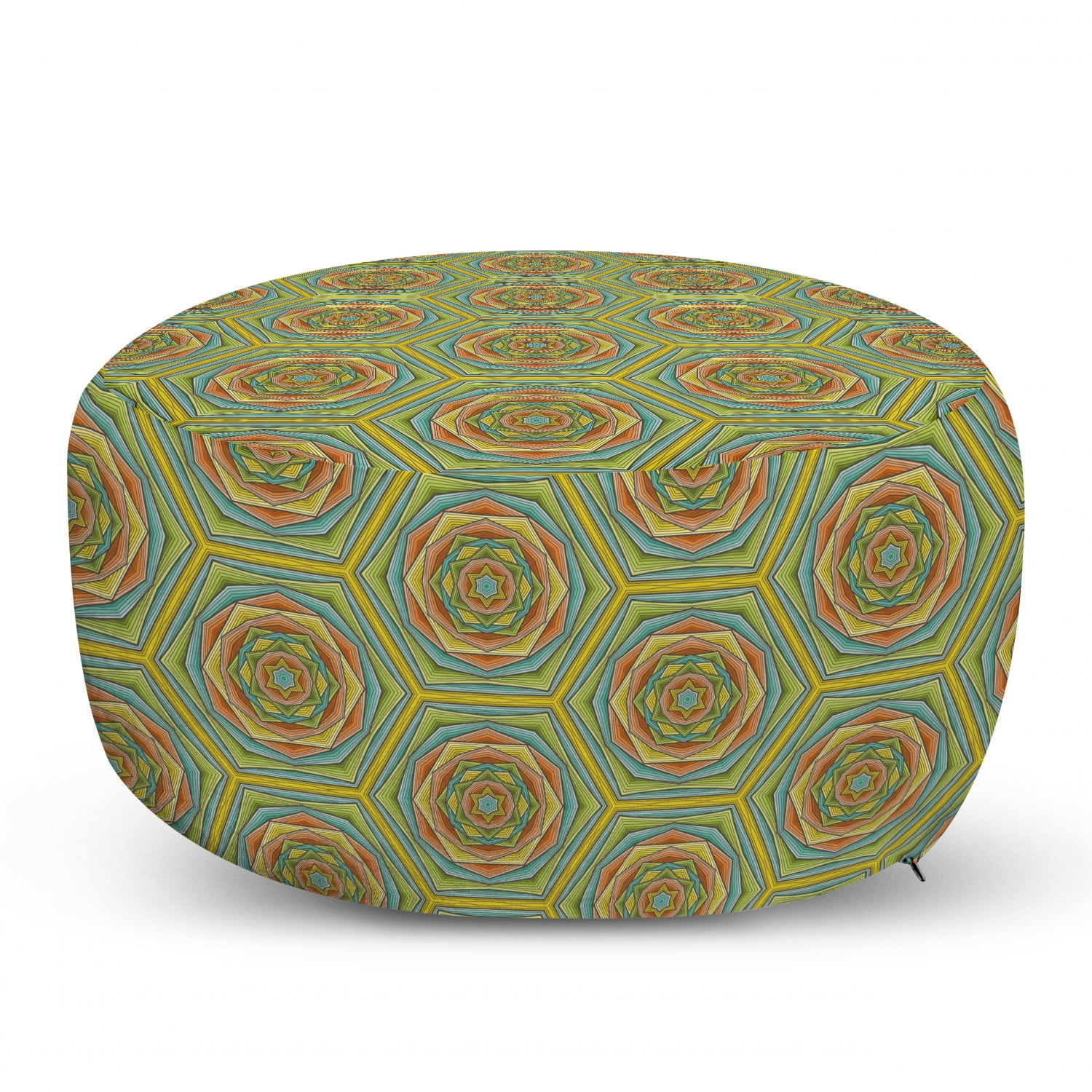 Geometric Pouf Cover with Zipper, Ornamental Interwoven Shapes in ...