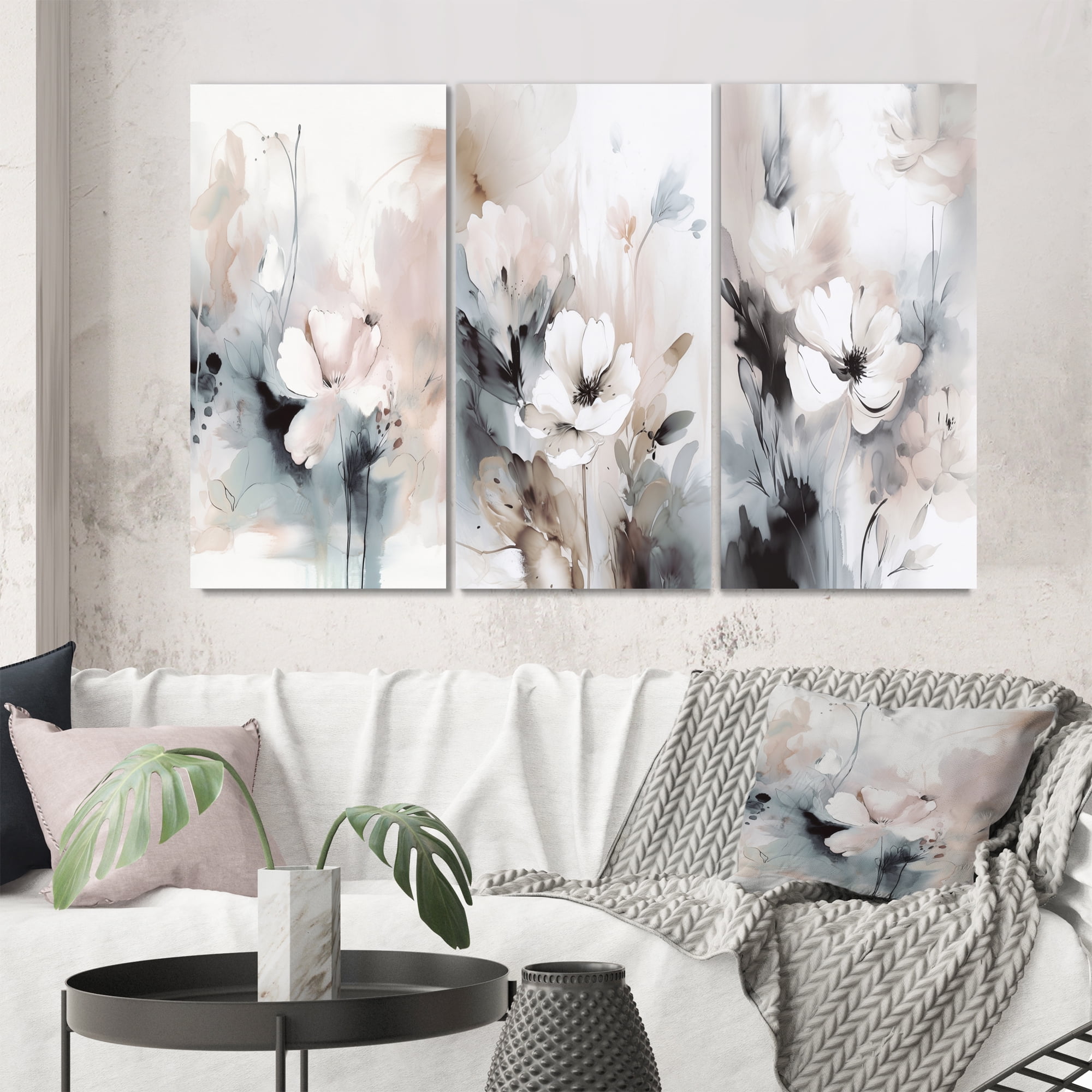 Click here for Designart Grey Flowers Delicate V Floral Wall Art... prices