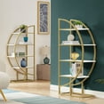 Free Shipping! Aukfa 4 Tier Modern Round Bookshelf with Storage, Gold ...