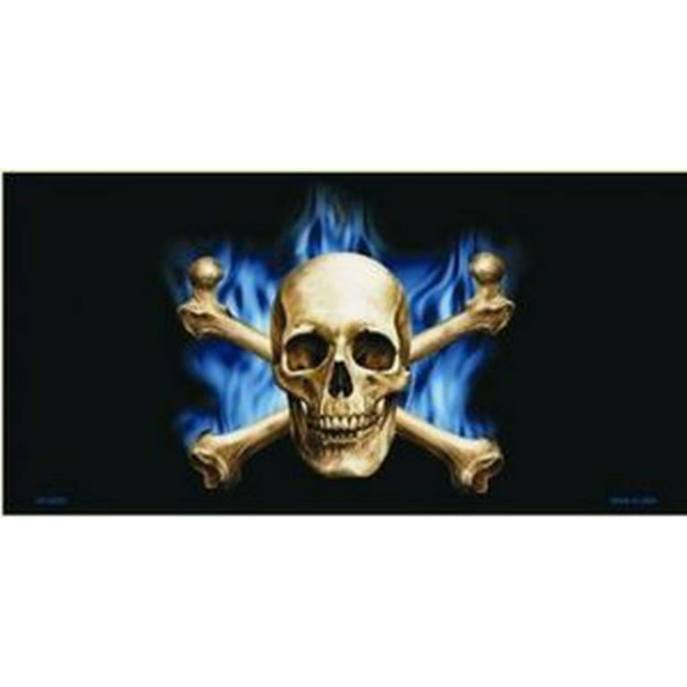 Blue Flaming Skull And Crossbones