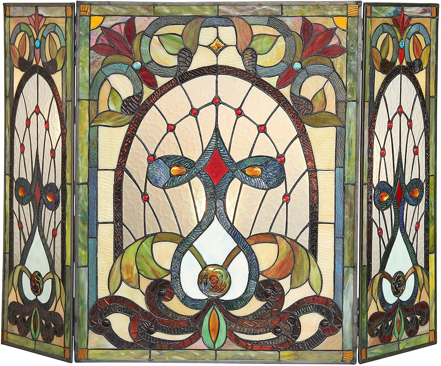 RADIANCE Goods Tiffany-Glass 3pcs Folding Victorian Fireplace Screen 44 ...