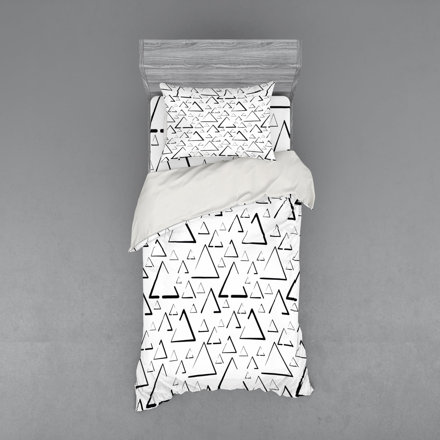 Geometric Duvet Cover Set, Hand Drawn Triangles Creative Abstract ...