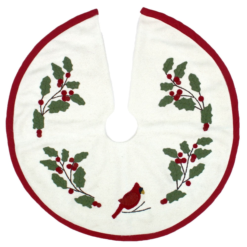 Cardinal and Holly 18" Felt Tree Skirt by Primitive Home Decors ...