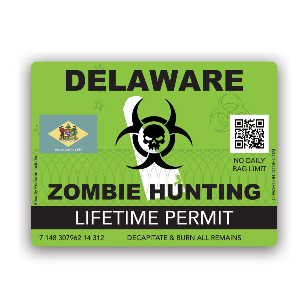 Zombie Delaware State Hunting Permit Sticker Decal - Self Adhesive ...