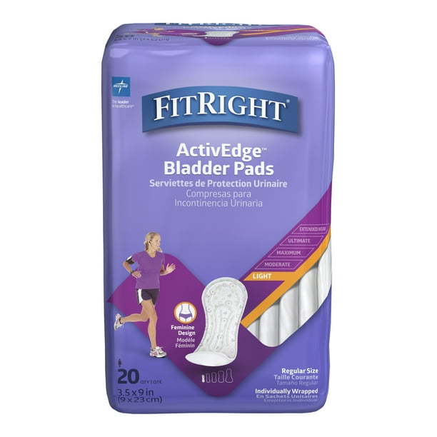 FitRight Incontinence Bladder Control Pads, Light Absorbency, 20 Count ...